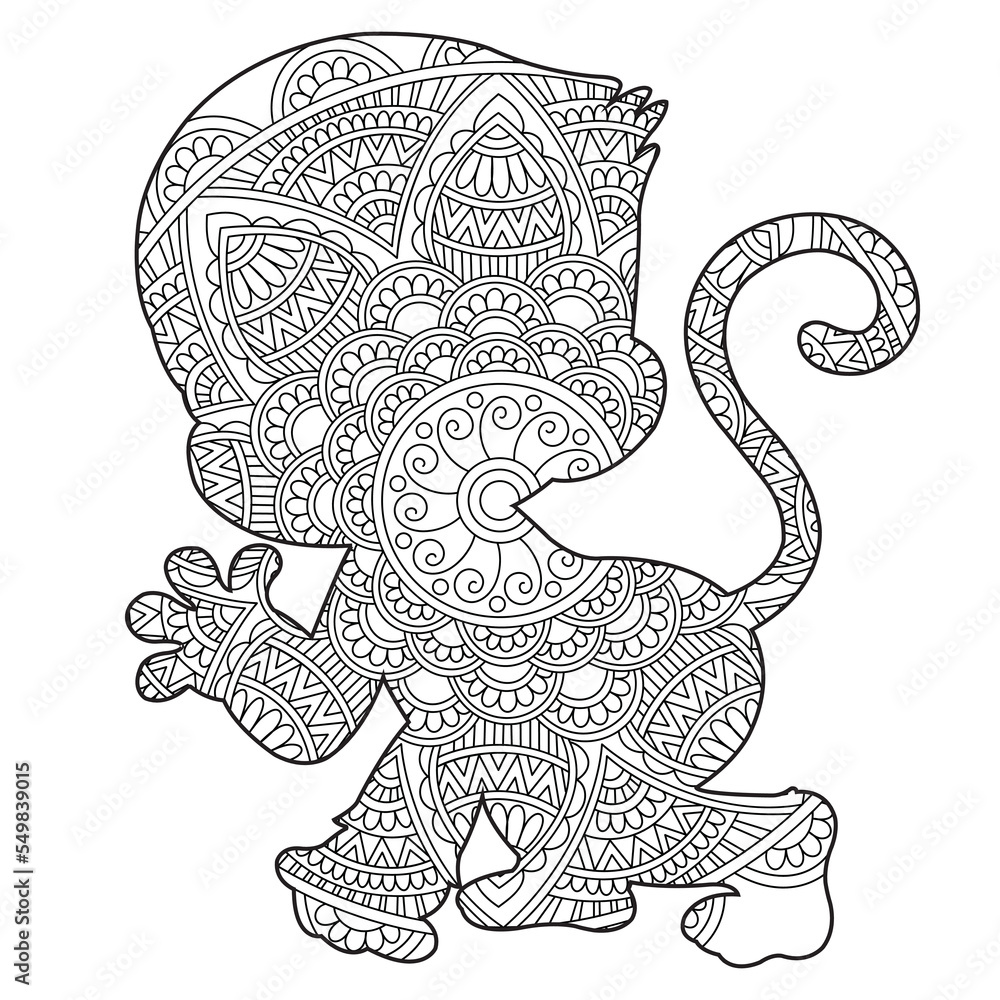 Zentangle monkey mandala coloring page for adults christmas monkey and ...