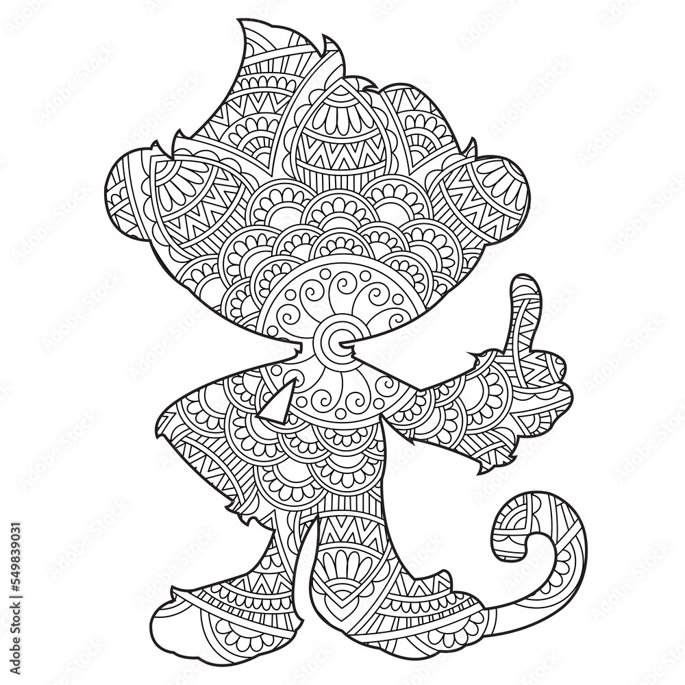 Zentangle monkey mandala coloring page for adults christmas monkey and ...