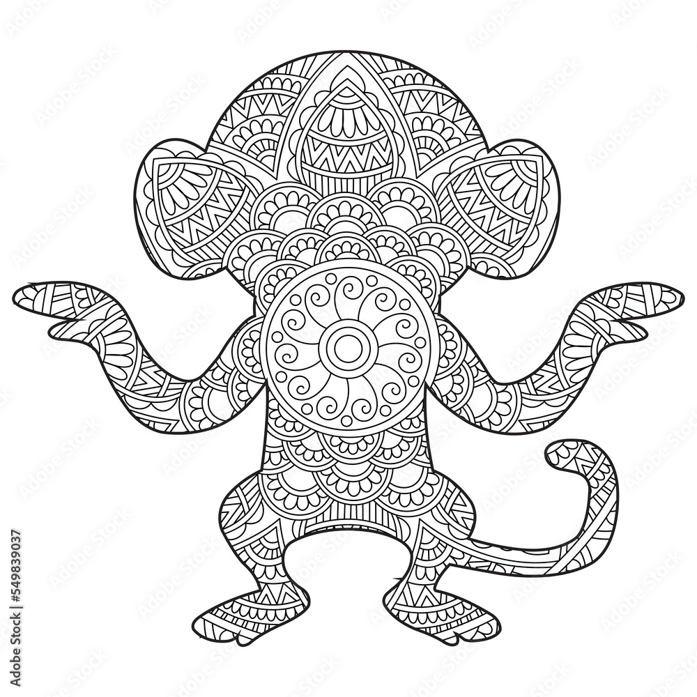 Zentangle monkey mandala coloring page for adults christmas monkey and ...