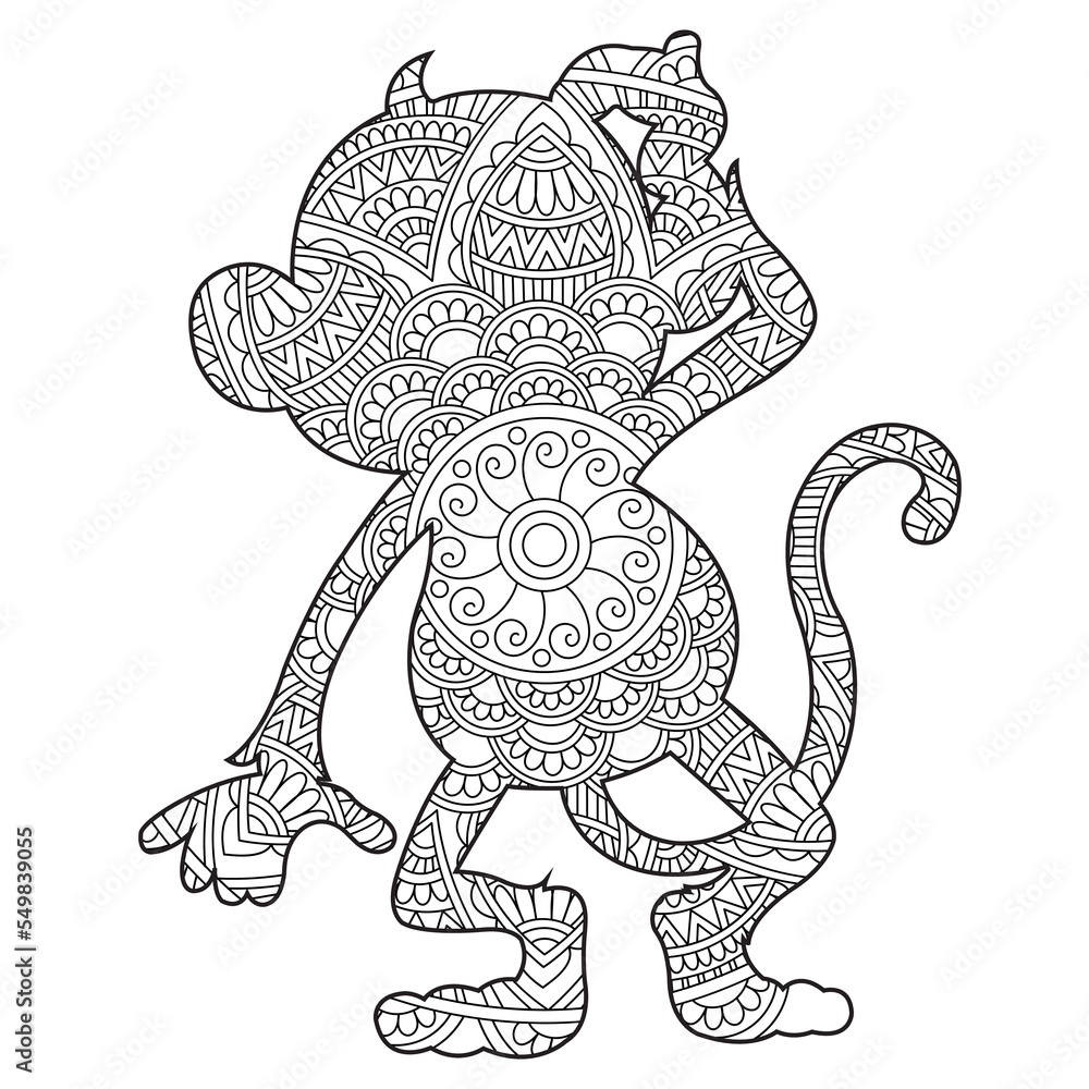 Zentangle monkey mandala coloring page for adults christmas monkey and ...