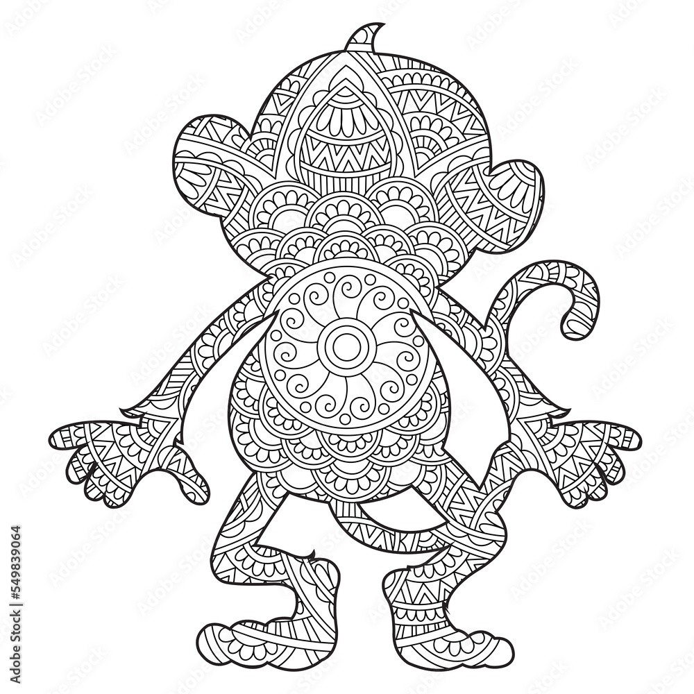 Zentangle monkey mandala coloring page for adults christmas monkey and ...