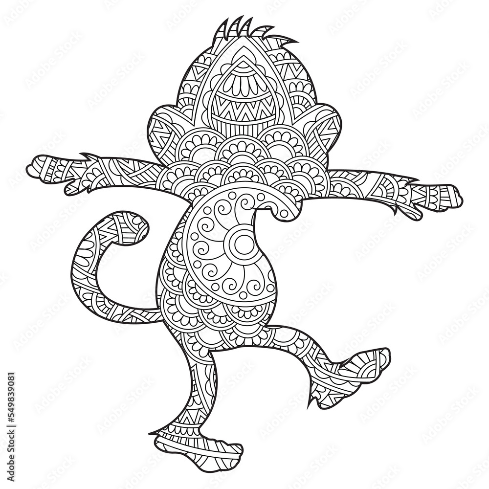 Zentangle monkey mandala coloring page for adults christmas monkey and ...