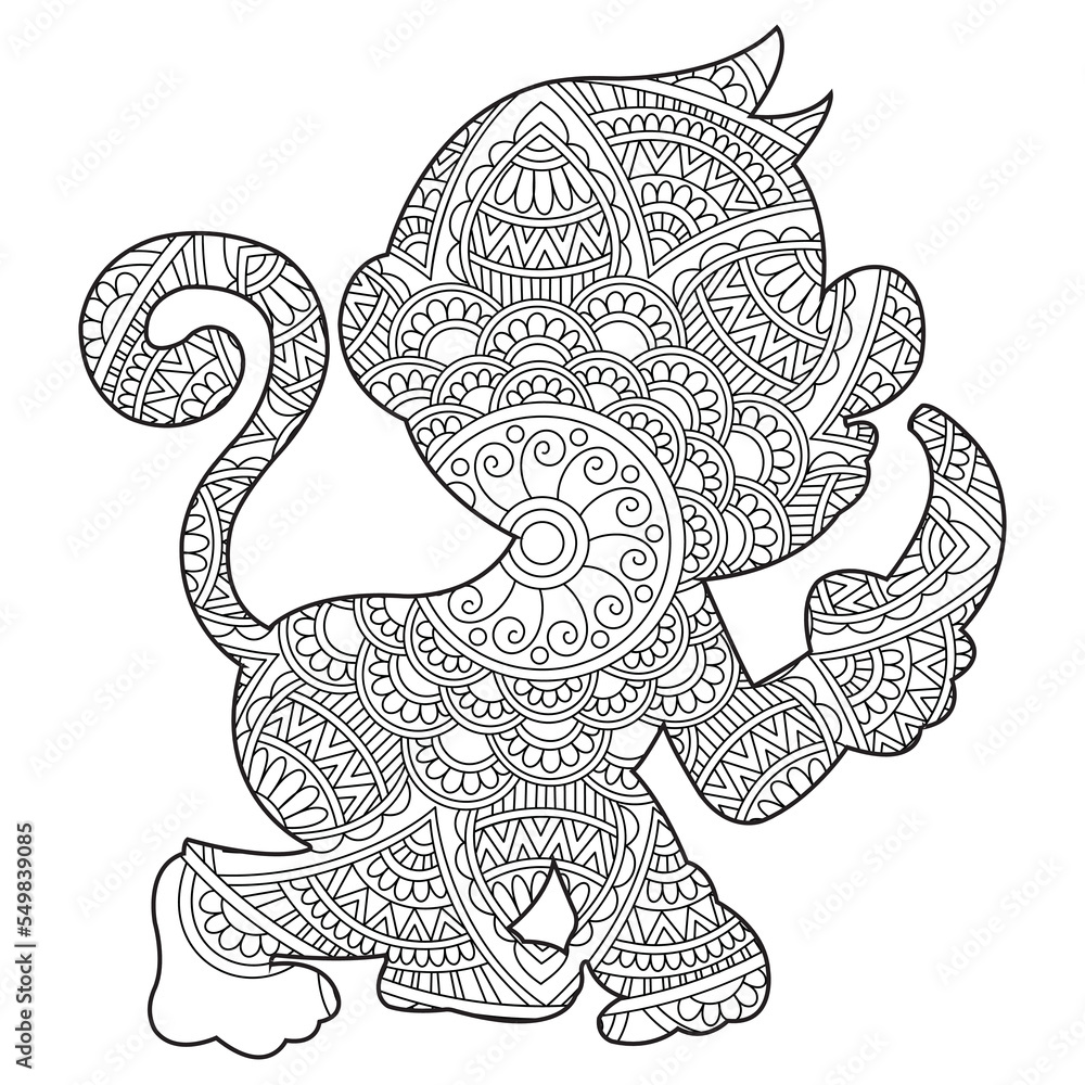 Zentangle monkey mandala coloring page for adults christmas monkey and ...