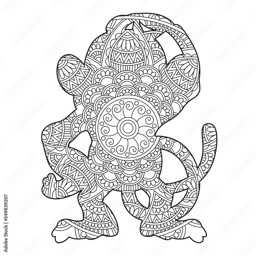 Zentangle monkey mandala coloring page for adults christmas monkey and ...