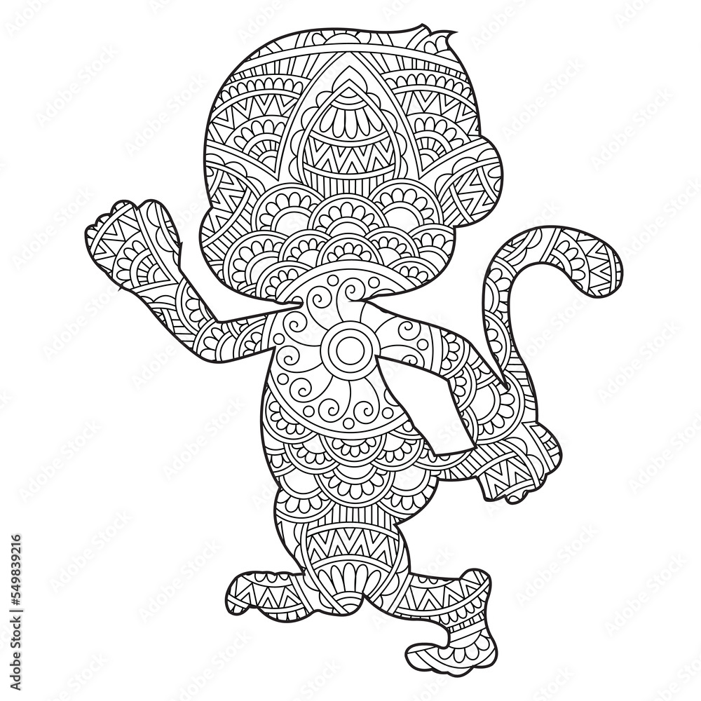Zentangle monkey mandala coloring page for adults christmas monkey and ...