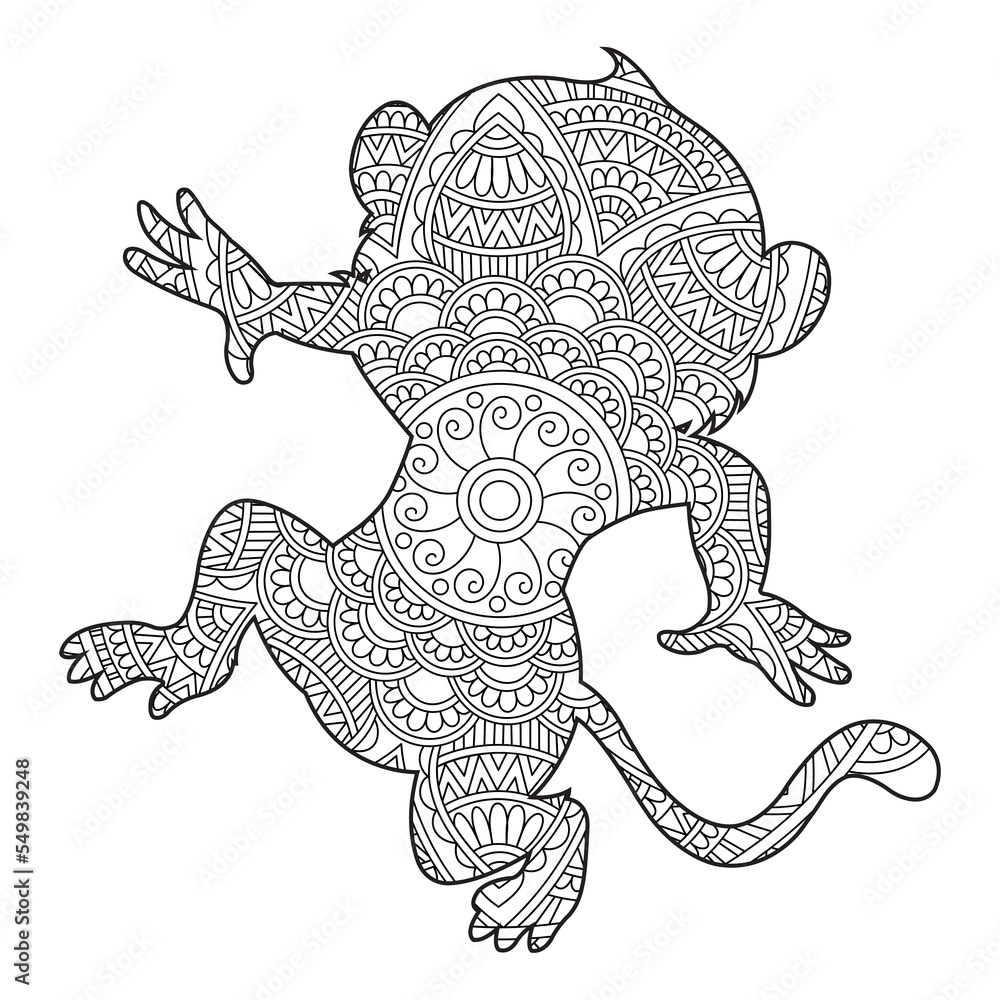 Zentangle monkey mandala coloring page for adults christmas monkey and ...