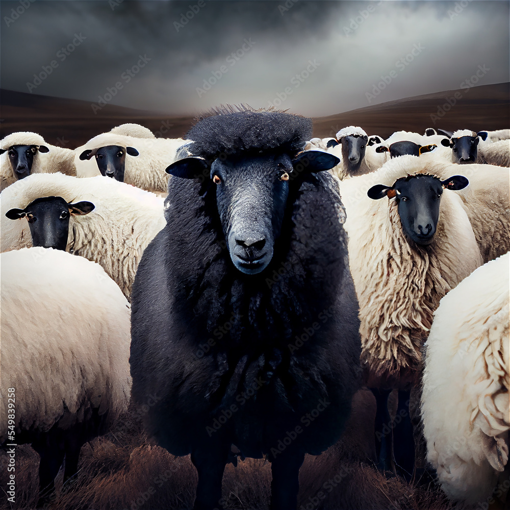 Black sheep among white ones Stock Illustration | Adobe Stock