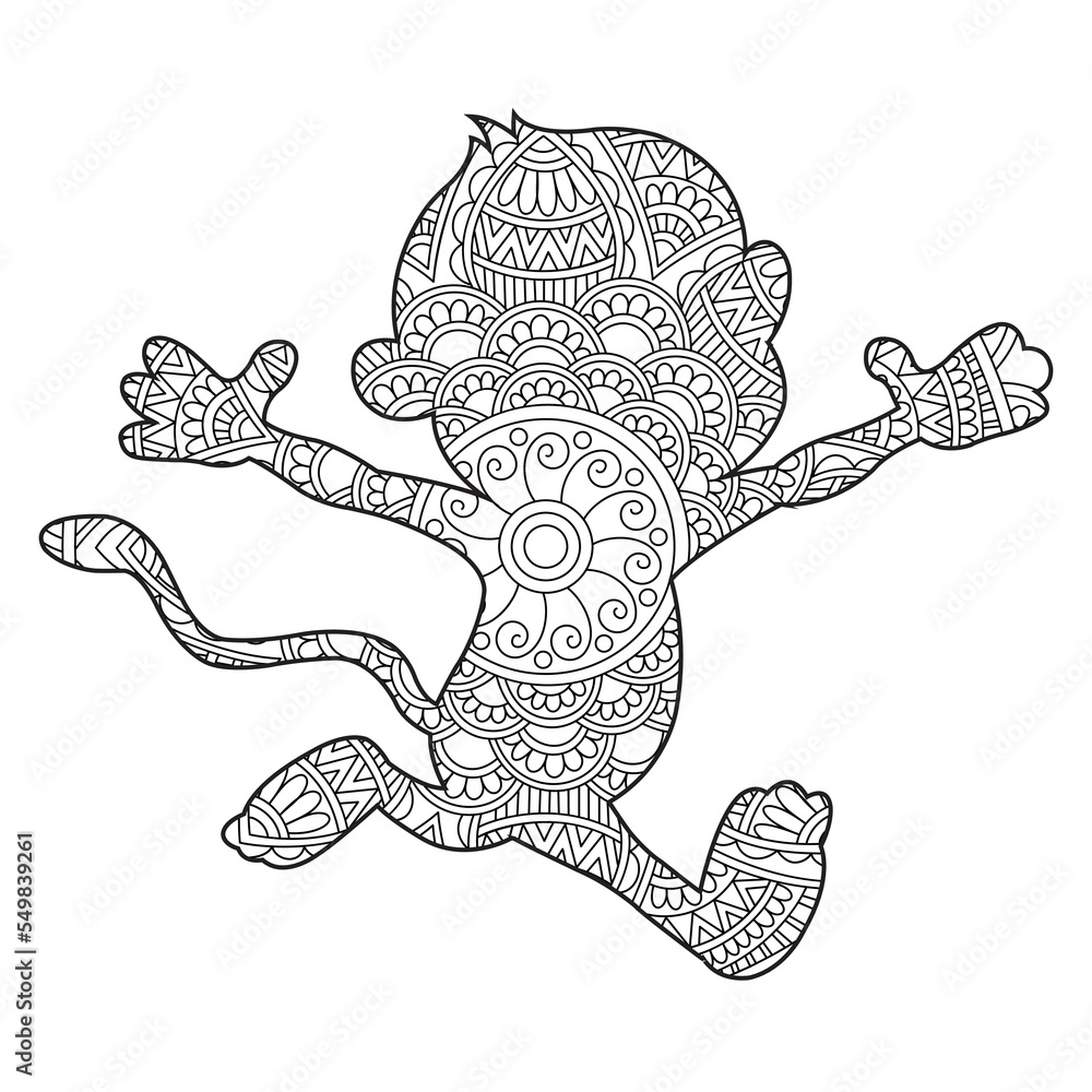 Zentangle monkey mandala coloring page for adults christmas monkey and ...