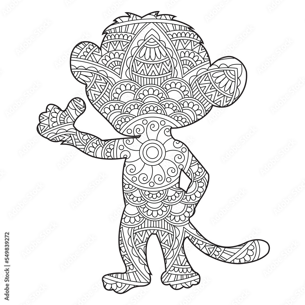 Zentangle monkey mandala coloring page for adults christmas monkey and ...