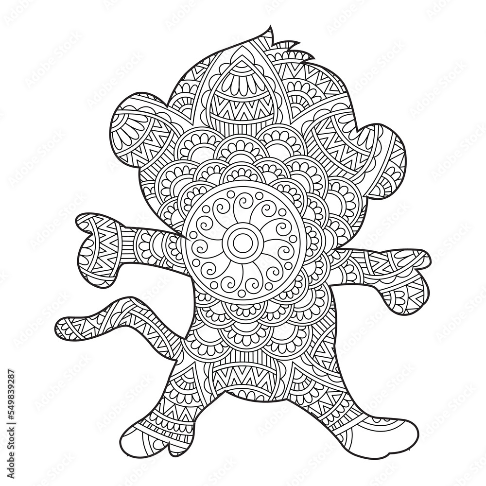 Zentangle monkey mandala coloring page for adults christmas monkey and ...