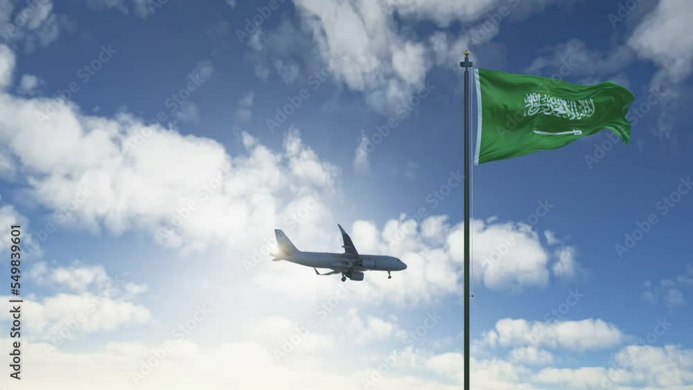 Generic airplane landing in Saudi Arabia. A passenger plane lowering ...