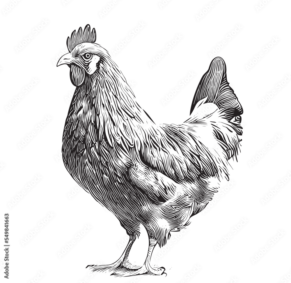 Farm hen chicken sketch hand drawn in engraved style sketch Vector ...
