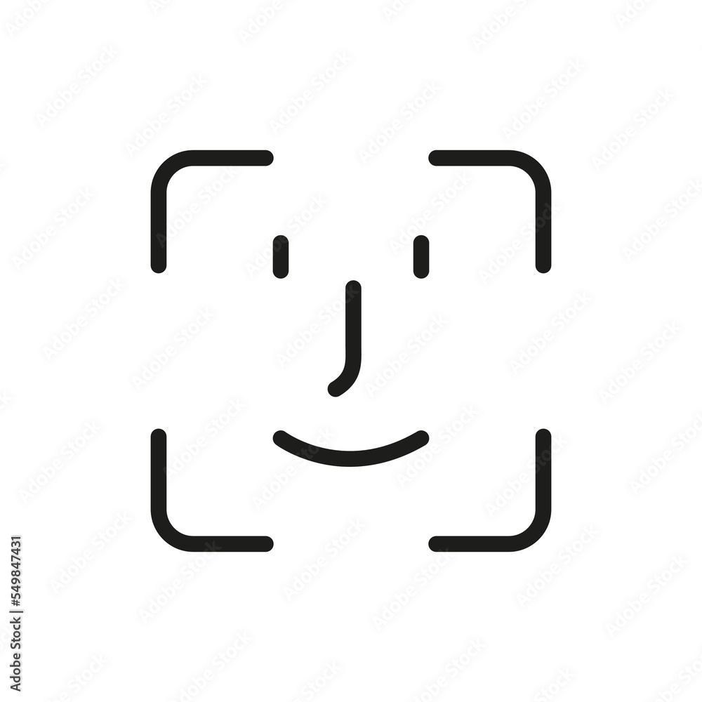 Scan Face ID Line Icon. Facial Recognition Linear Pictogram. Biometric ...