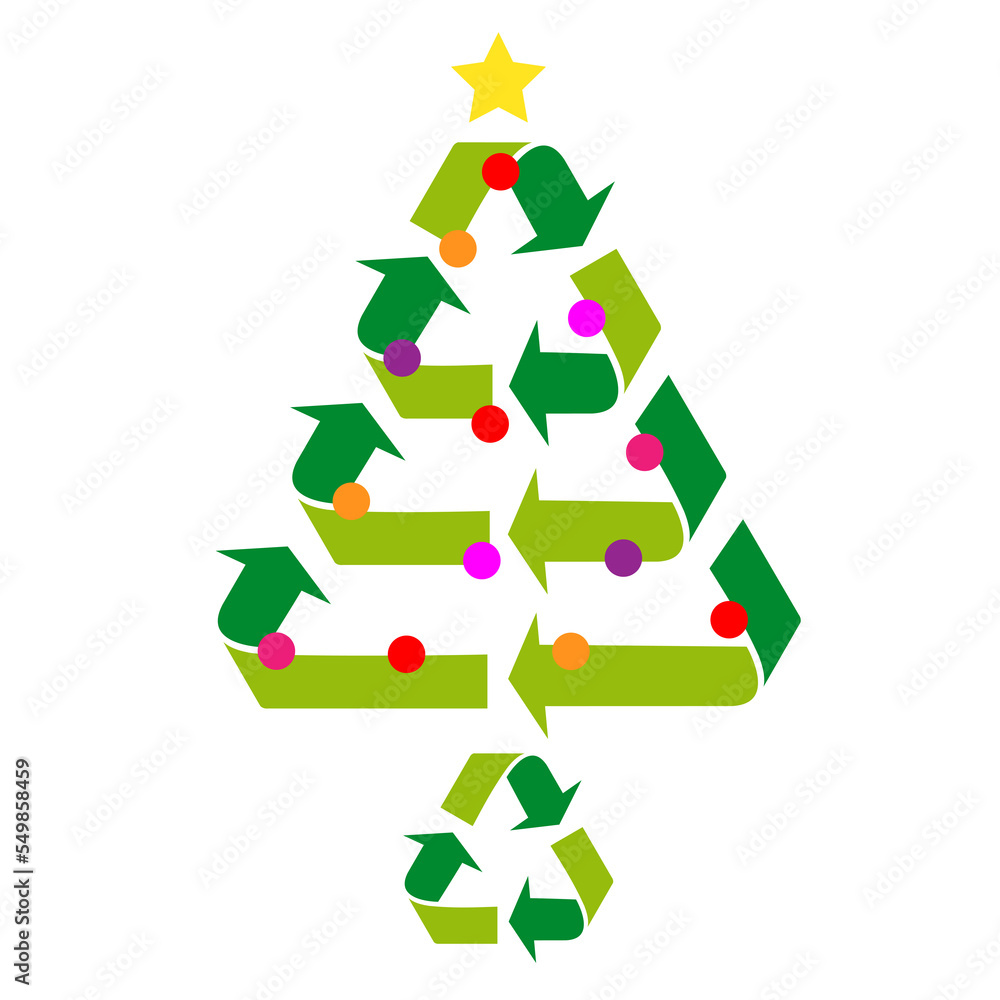 Christmas tree with green recycling signs, simple, modern design for ...