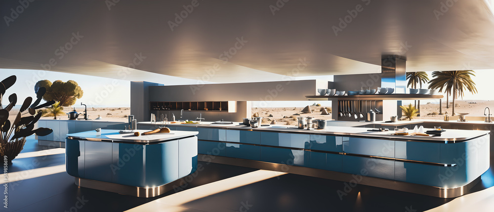 Artistic concept painting of a beautiful futuristic kitchen interior ...