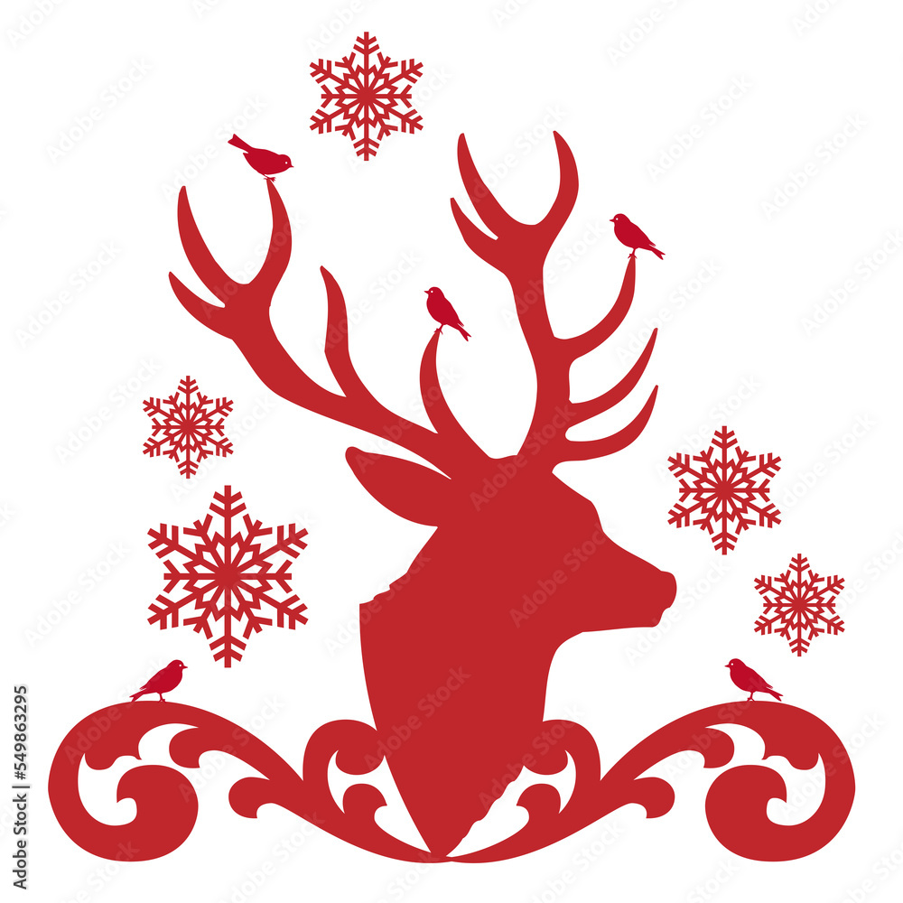 Red Christmas deer, reindeer with ornaments, design for Christmas cards ...