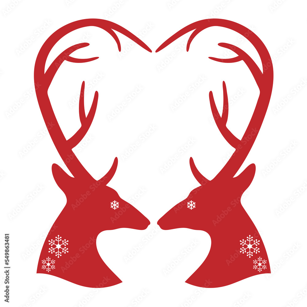 Red Christmas deer, reindeer with heart shaped antlers, design for ...