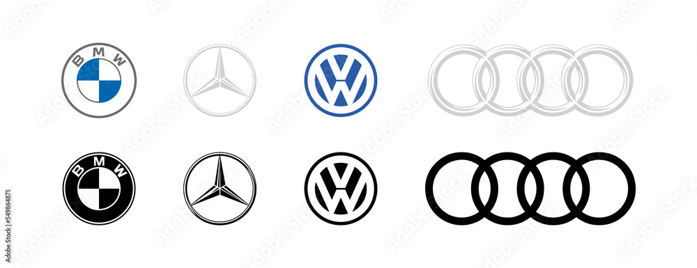 German top company logotype icon set. Audi editorial emblem. Auto brand ...