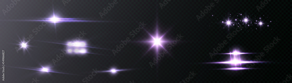 Set of light effects bright glowing light isolated on transparent ...