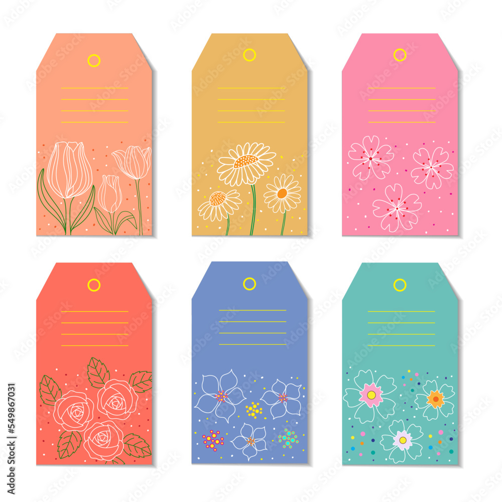 Set of six floral spring gift tags/labels EPS 10 file (RGB color) is ...