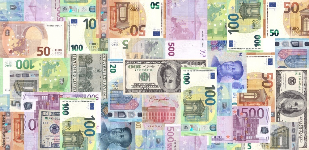 Seamless pattern of euro, dollars, yuan, banknotes. Wrapping paper ...