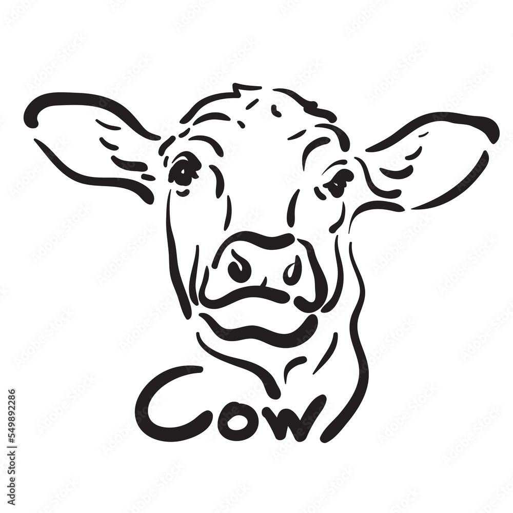 Hand drawn cow design isolated on transparent background. Farm Animals ...