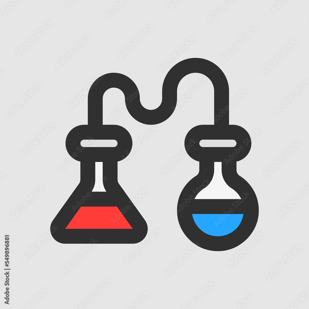 Distillation icon in filled line style about laboratory, use for ...