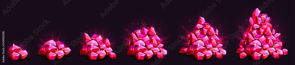 Vetor de Gem crystals growing pile game assets. Red glow gemstones ...