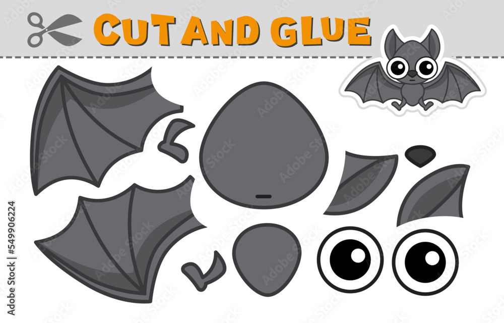 Cut out applique and glue a vampire bat. Vector illustration. Paper ...