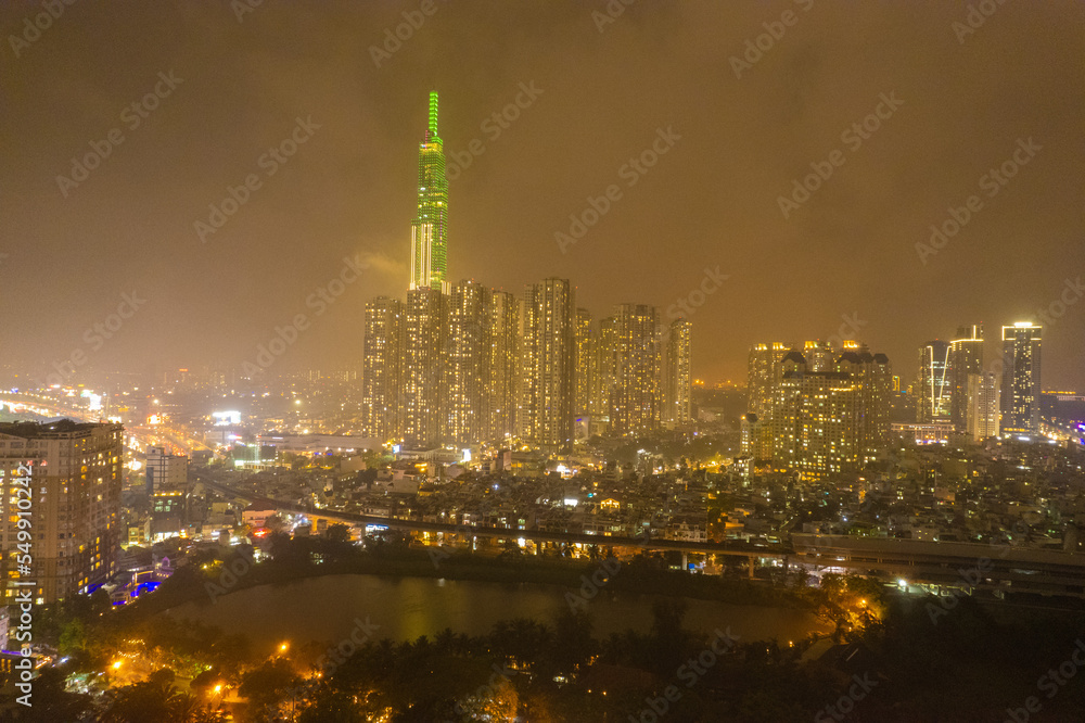 aerial view of Ho Chi Minh City in the morning, Top view aerial photo ...