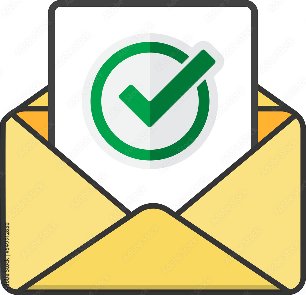 Email with document and round green check mark icon. successful ...