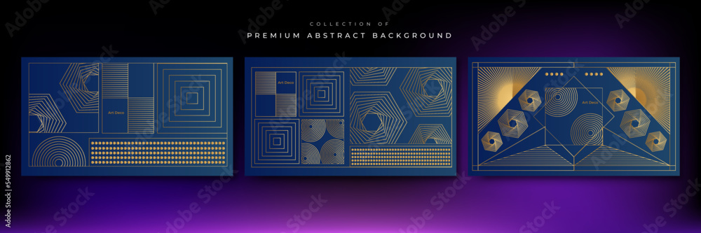 Art deco background with golden line on blue background. Art deco ...
