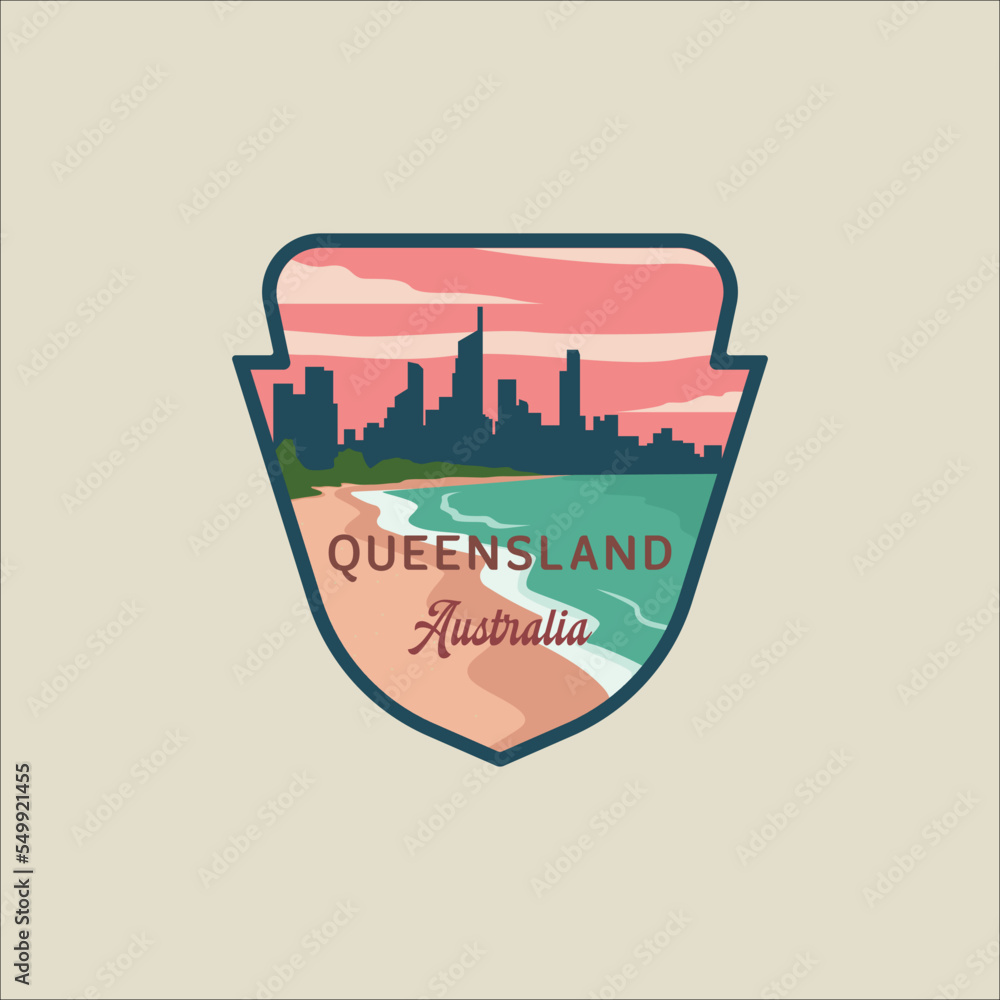 Vecteur Stock queensland beach emblem minimalist vector illustration ...