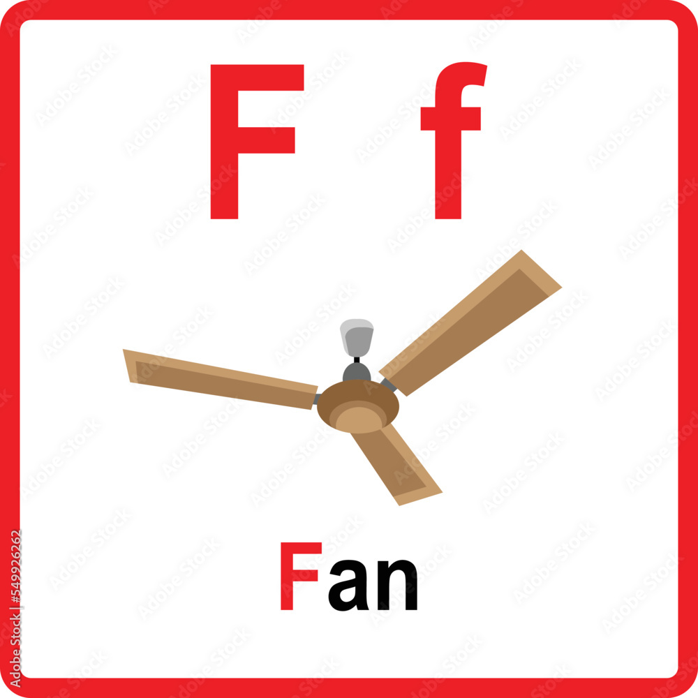Alphabet F is for Fan vector image. alphabet flash card. vector de ...