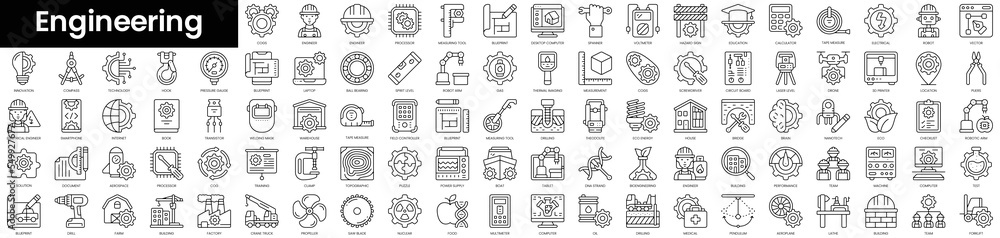 Set of outline engineering icons. Minimalist thin linear web icon set ...