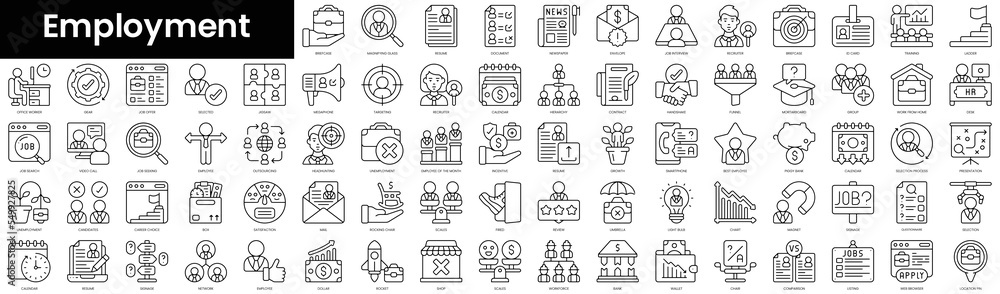 Set of outline employment icons. Minimalist thin linear web icon set ...