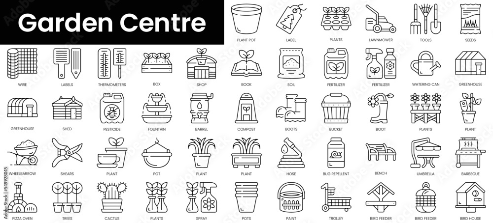 Set Of Outline Garden Centre Icons Minimalist Thin Linear Web Icon Set Vector Illustration