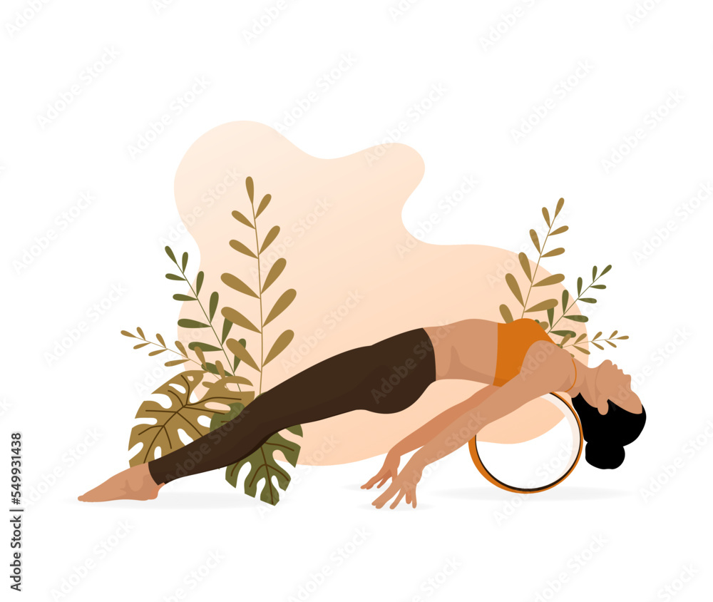 Young girl demonstrating upward plank pose with nature and leaves ...
