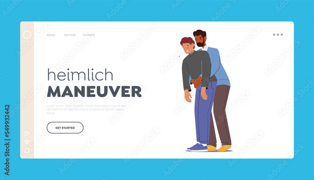 Heimlich Maneuver Landing Page Template. Man Stand Behind Conscious ...