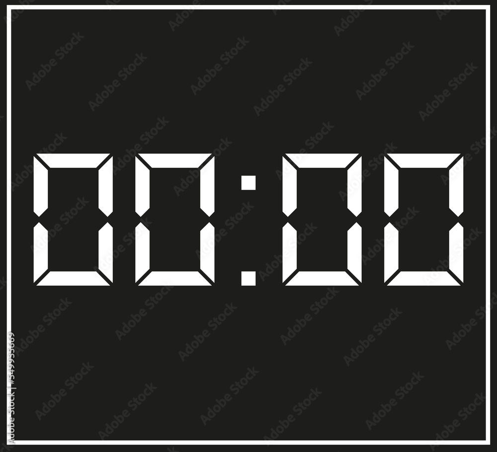 00:00 Digital clock showing time. Simple black and white vector with ...