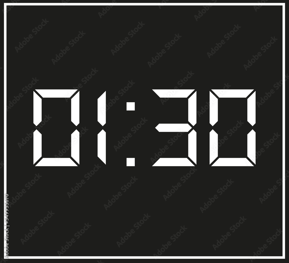 01:30 Digital clock showing time. Simple black and white vector with ...
