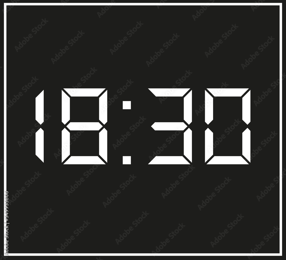 18:30 Digital clock showing time. Simple black and white vector with ...