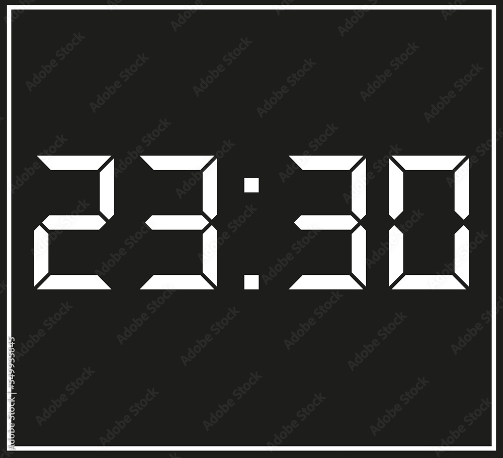 Vetor de 23:30 Digital clock showing time. Simple black and white ...