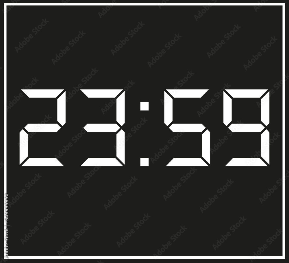23:59 Digital clock showing time. Simple black and white vector with ...