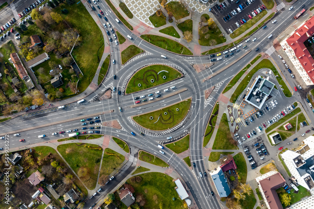 aerial view of road interchange or highway intersection. Junction ...