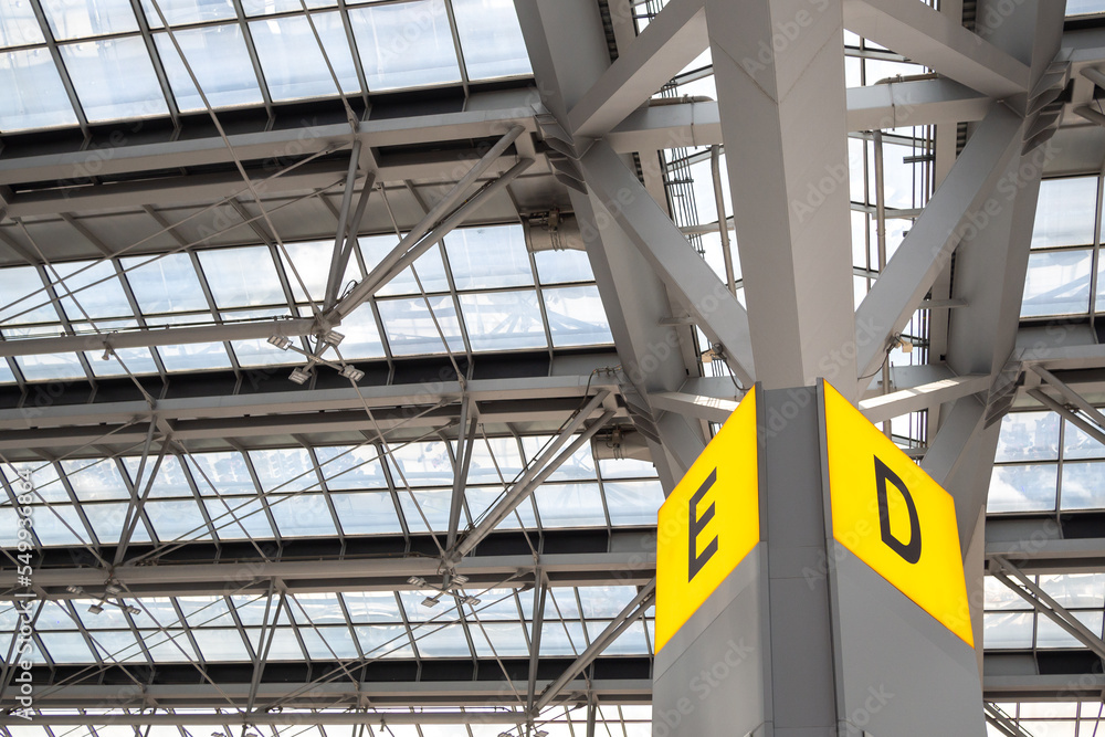 Abstract high-tech architecture background photo, Large steel structure ...