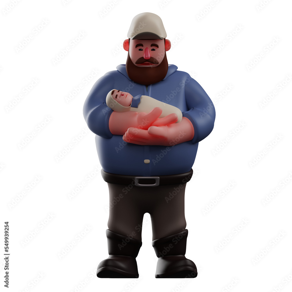 3D illustration. Super 3D Cartoon Illustration of Sweet Dad holding a ...