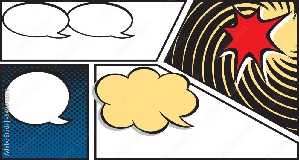 Comic speech bubbles and comic strip . Vector Retro Comic Book Speech ...