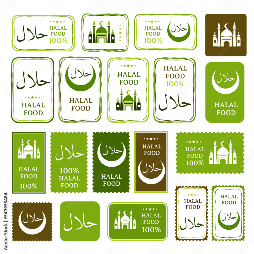 Halal labels collection. Set of vector emblems, stamps and badges ...