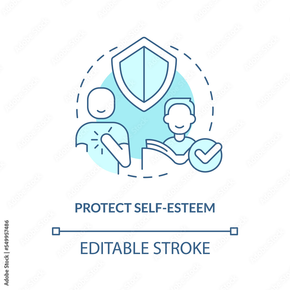 Protect self-esteem turquoise concept icon. Explanation of confirmatory ...